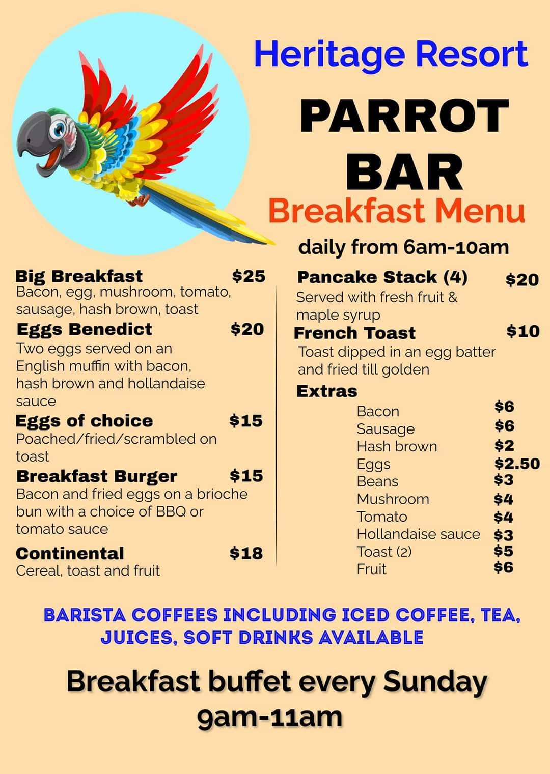 Menu at Parrot Bar, Nanum