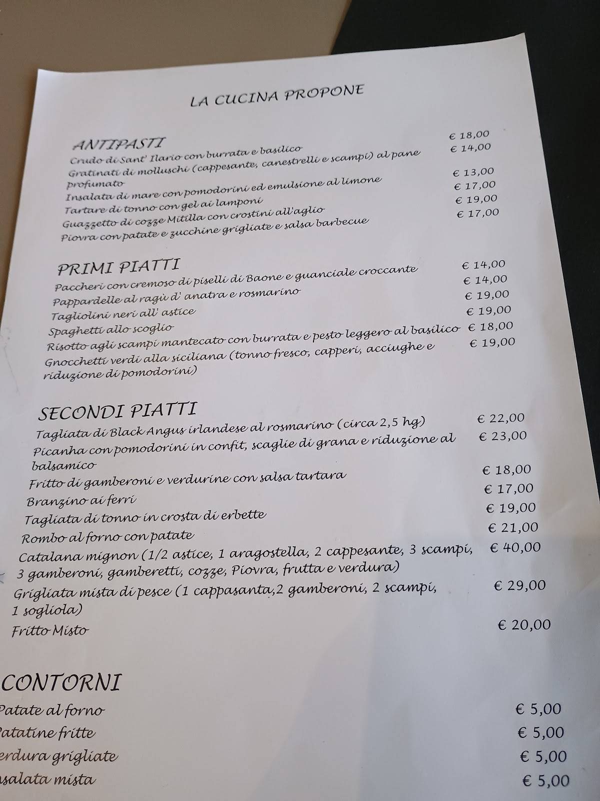 Menu da Ristorante Passaparola, Este