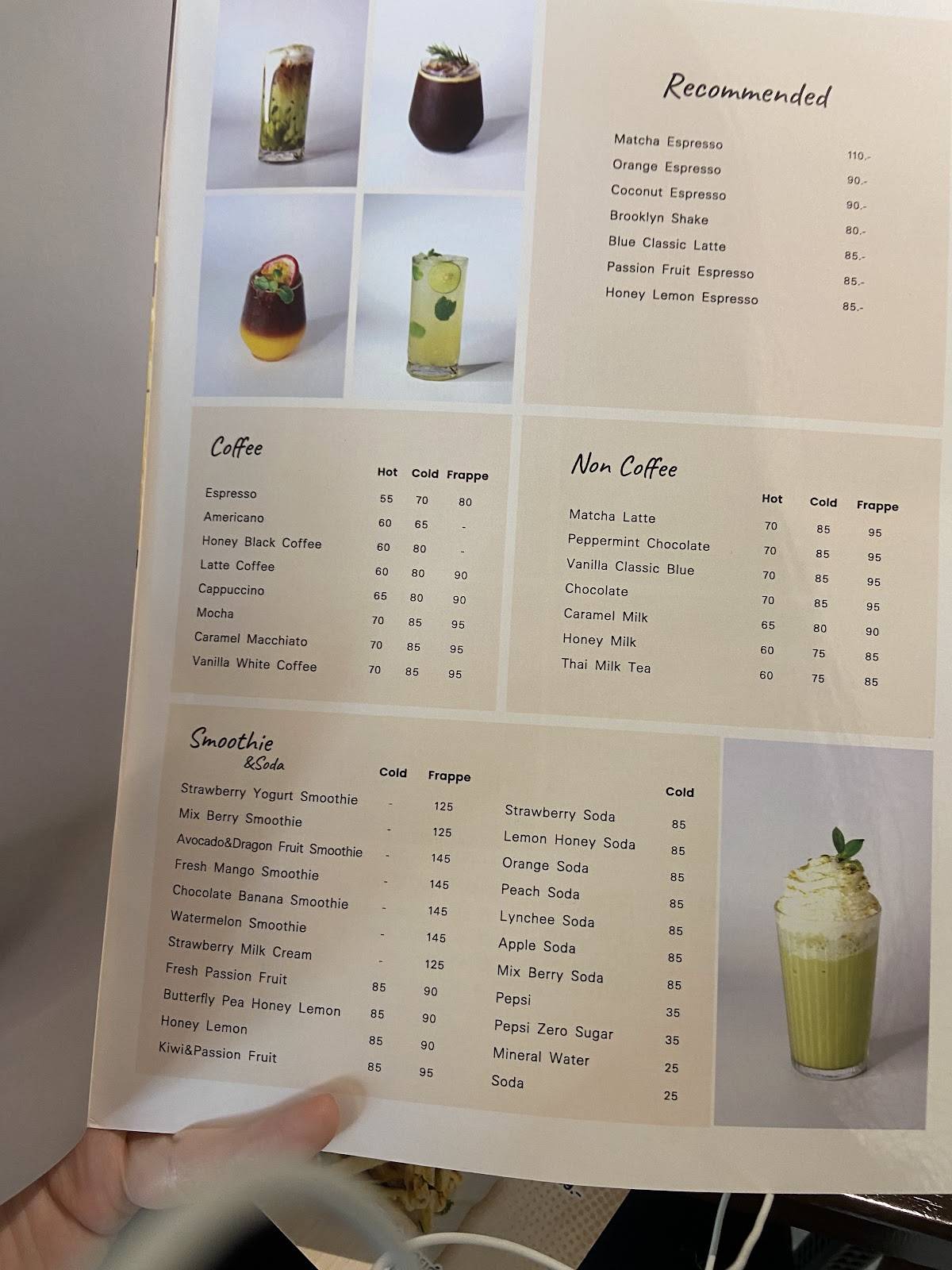 Menu at Pasta Ama Saladaeng restaurant, Bangkok