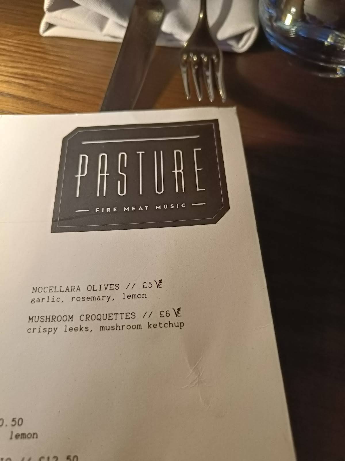 Menu at Pasture Birmingham restaurant, Birmingham