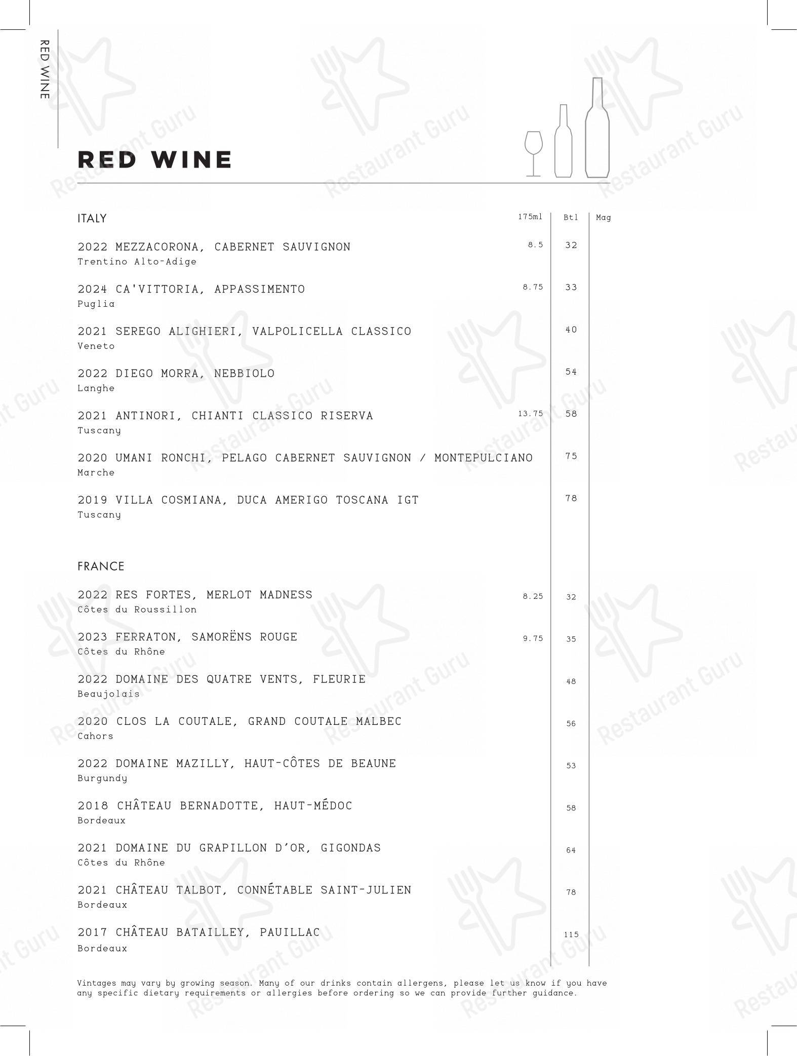Menu at Pasture Birmingham restaurant, Birmingham