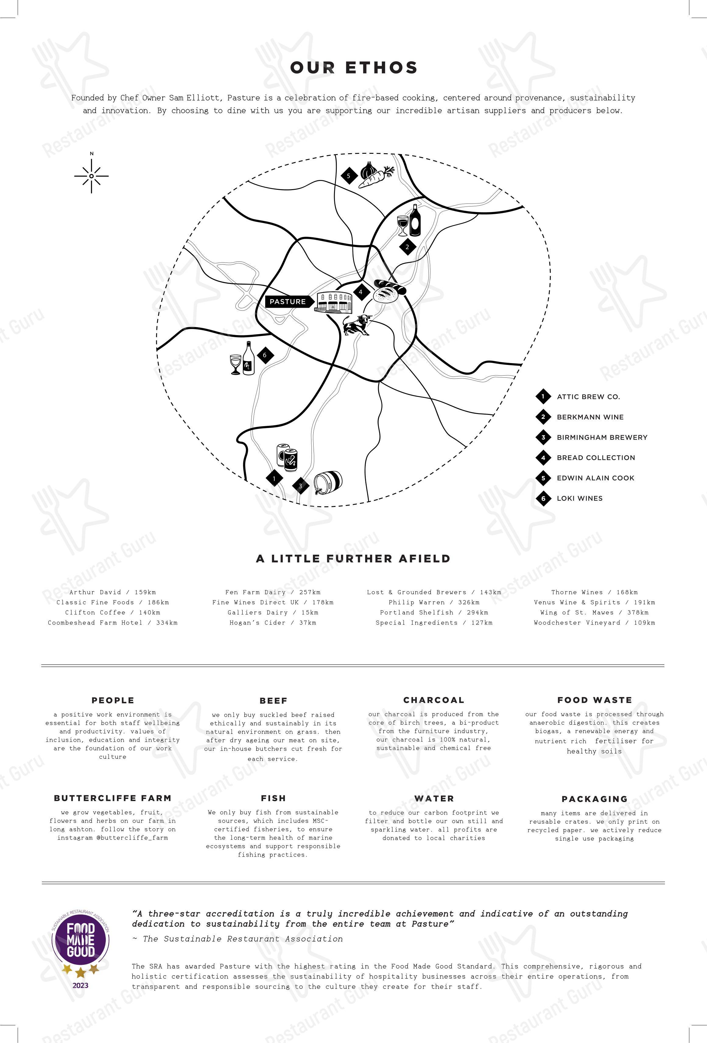 Menu at Pasture Birmingham restaurant, Birmingham