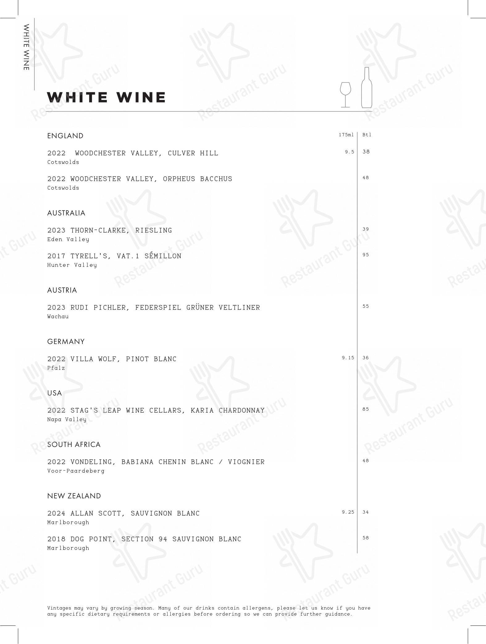 Menu at Pasture Birmingham restaurant, Birmingham