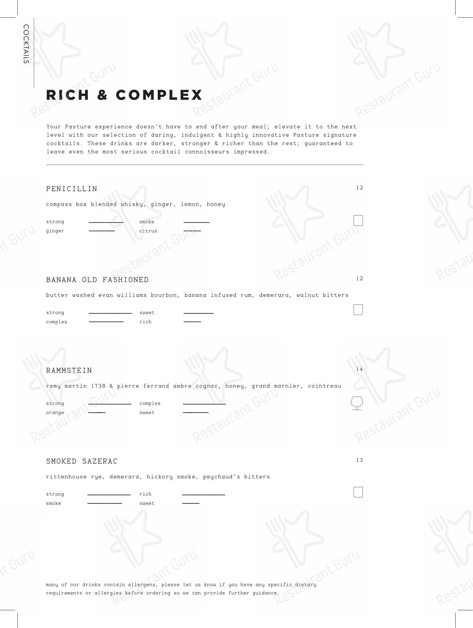 Menu at Pasture Birmingham restaurant, Birmingham