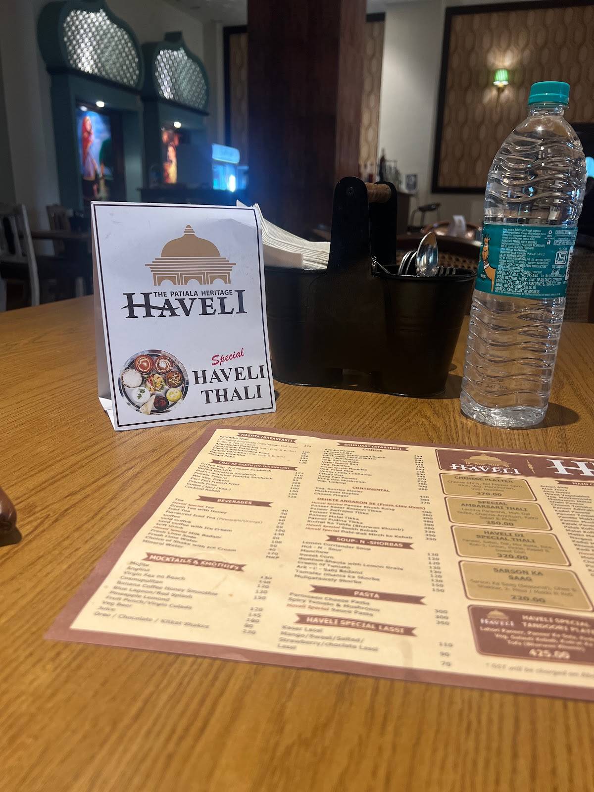 Menu at Patiala Heritage Haveli, India
