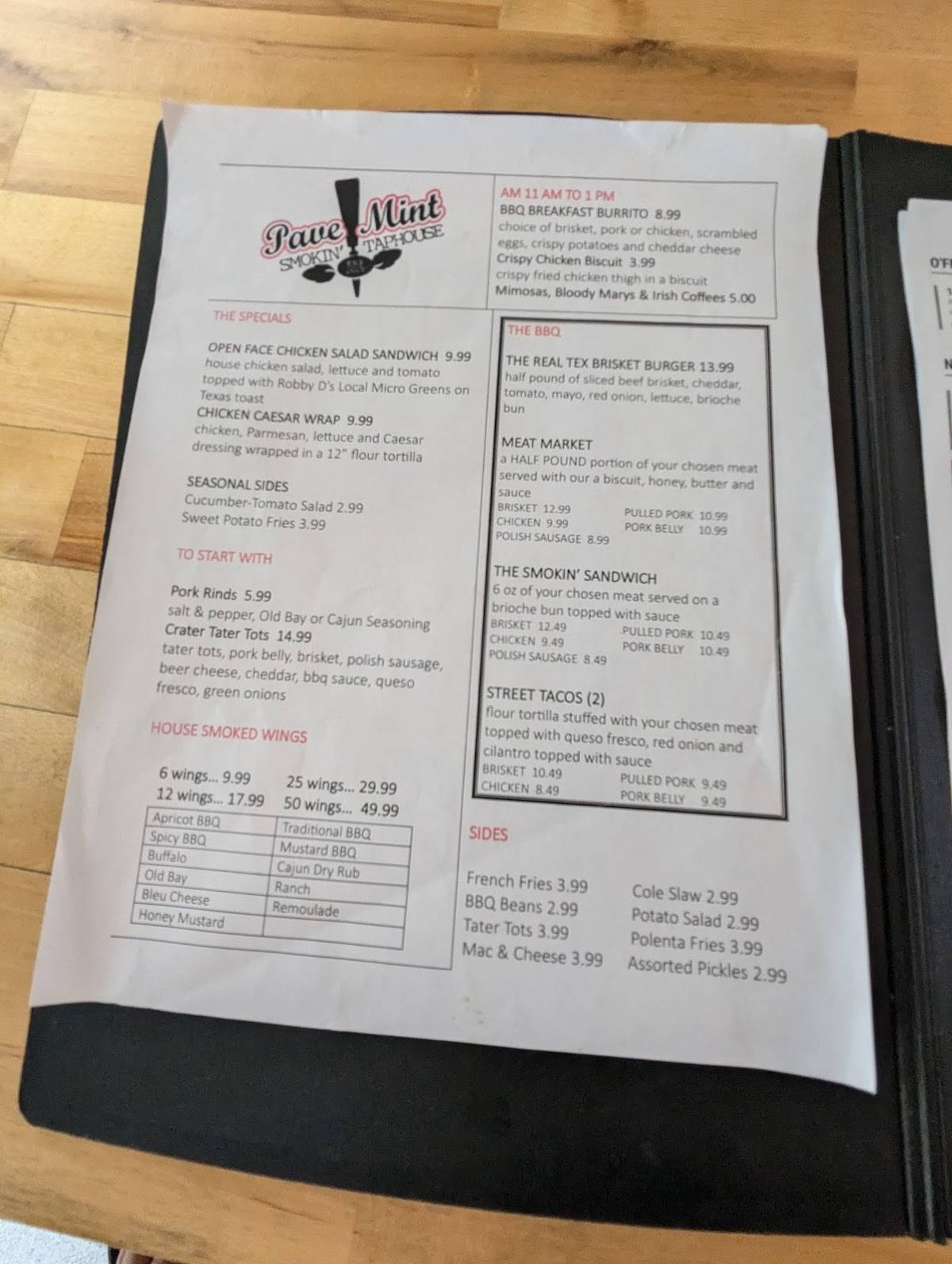 Menu at PaveMint Smokin' Taphouse pub & bar, Front Royal