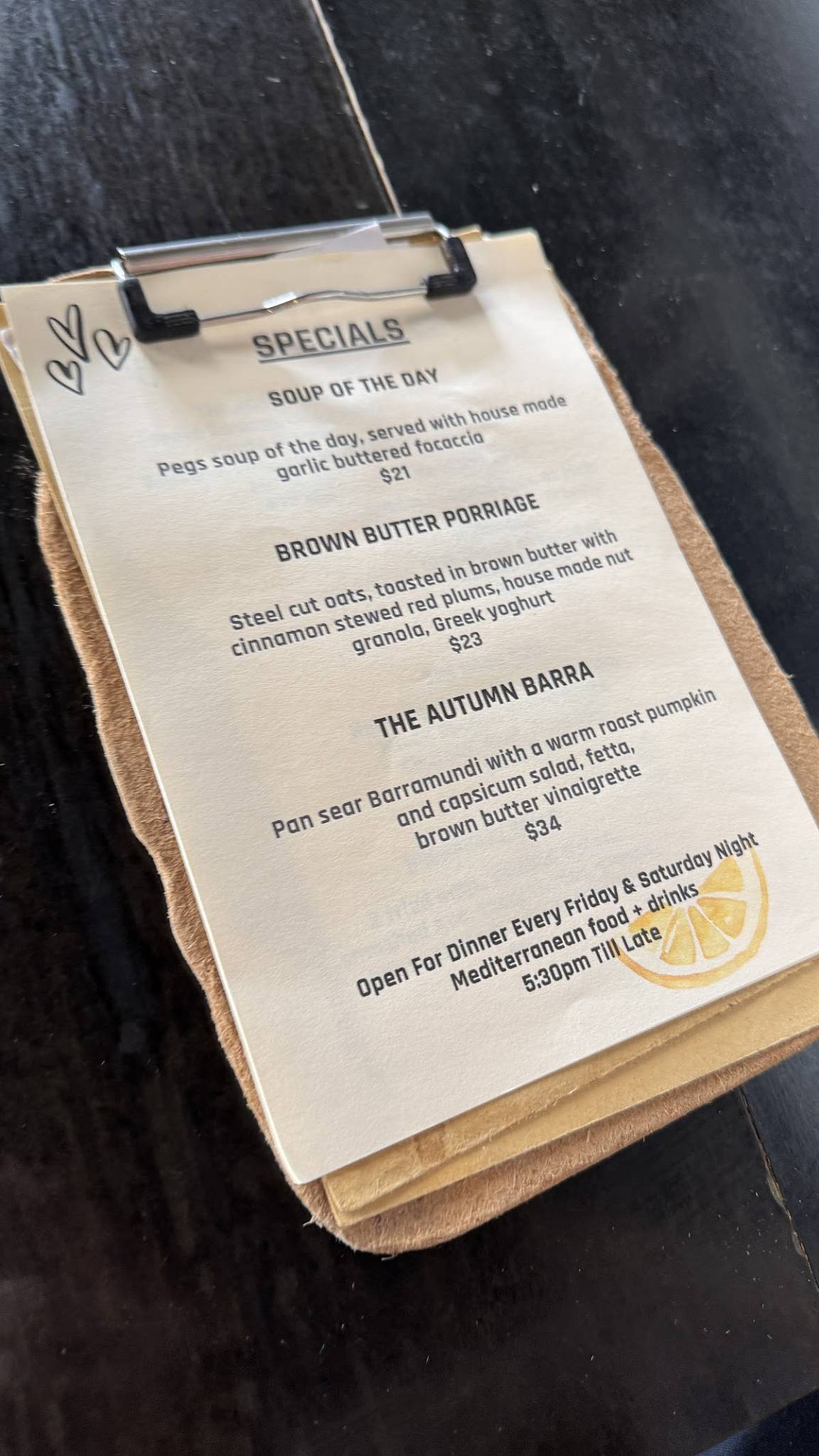Menu at Pegs restaurant, Whitebridge