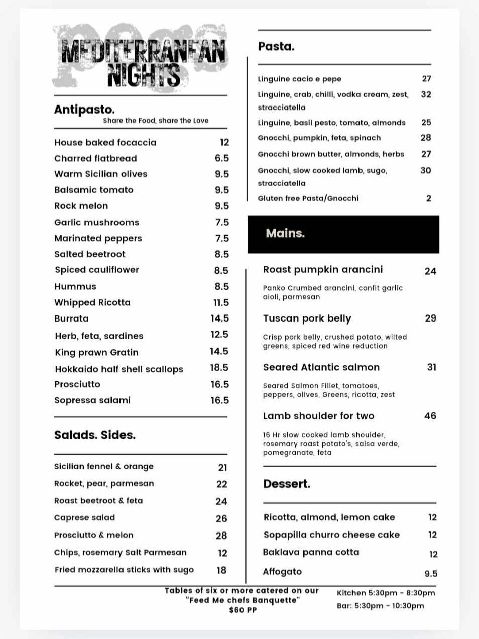 Menu at Pegs restaurant, Whitebridge