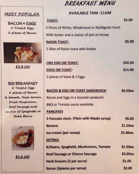 Menu at Pelicans on the Murray Cafe, South Yunderup