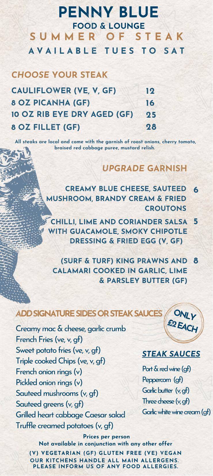 Menu at Penny Blue Restaurant & Bar, Carlisle