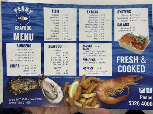 Menu at Penny Seafood restaurant, Maroochydore