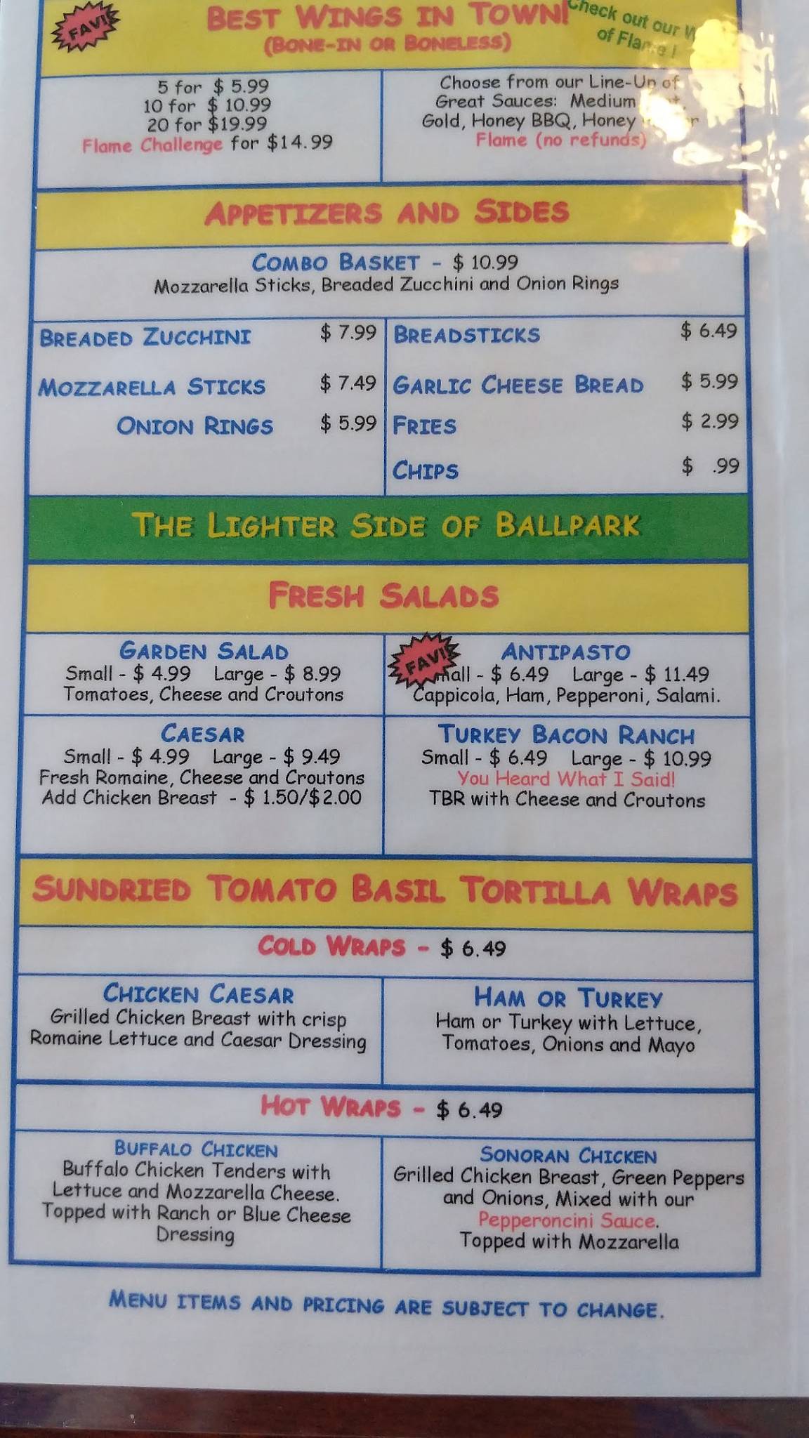 Menu at Ballpark Pizza & Subs pizzeria, Peoria, W Thunderbird Rd Ste 101