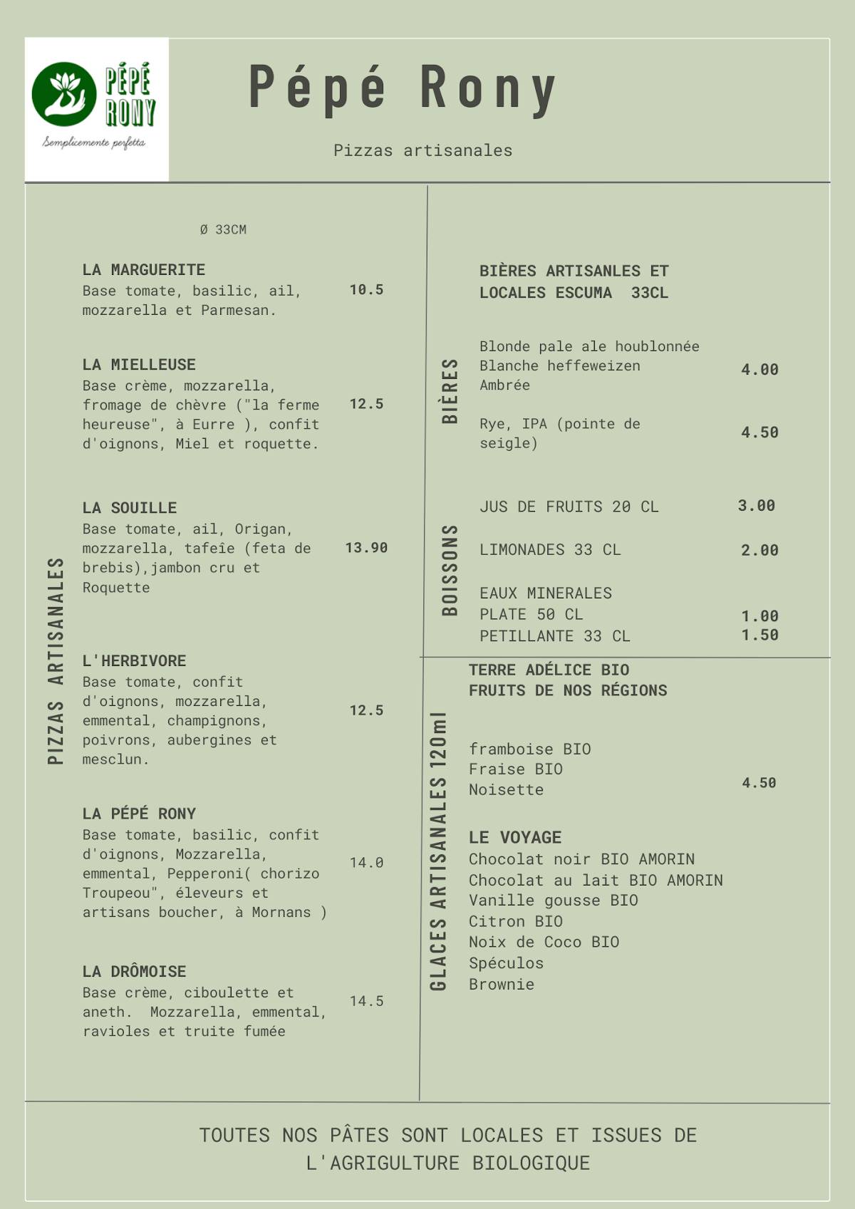 Menu at Pépé Rony pizza foodtruck restaurant, France