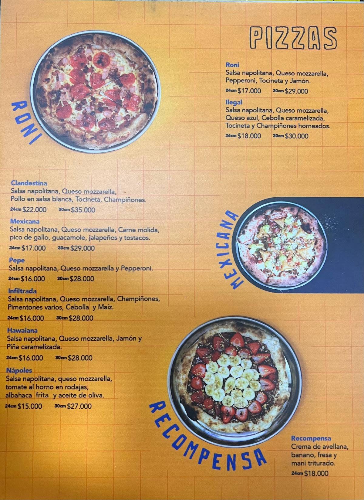Carta del restaurante Pepe y Roni, Bogotá
