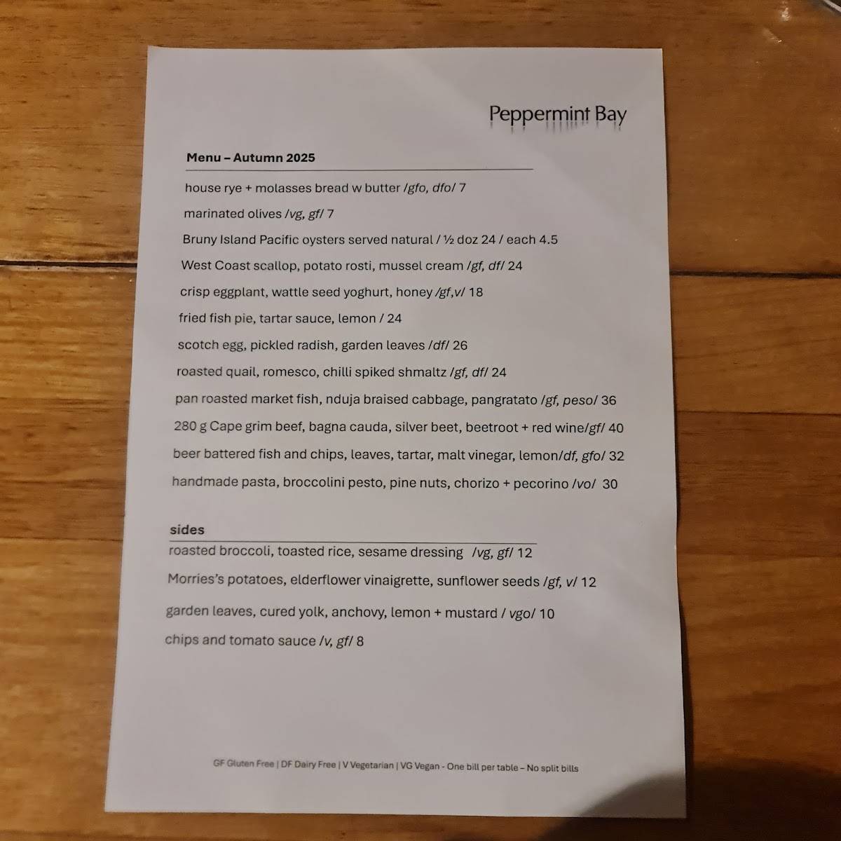 Menu at Peppermint Bay & Peppermint Bay Cruises restaurant, Woodbridge