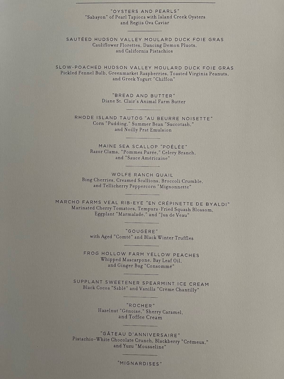 Menu at Per Se restaurant, West New York