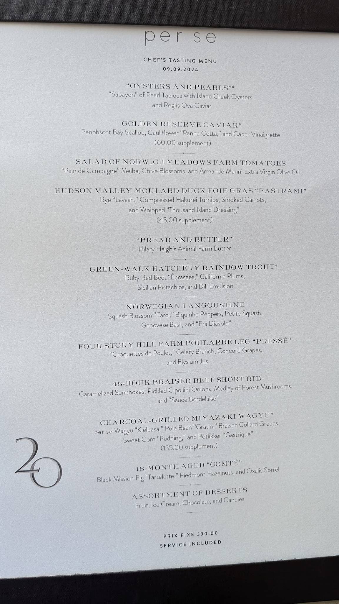 Menu at Per Se restaurant, West New York