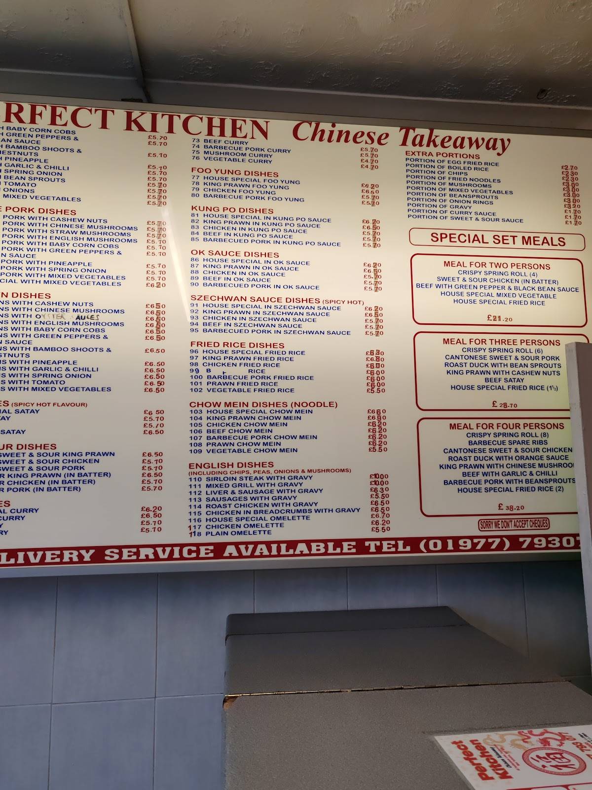 Menu at Perfect Kitchen restaurant, Pontefract, 40 Featherstone Ln