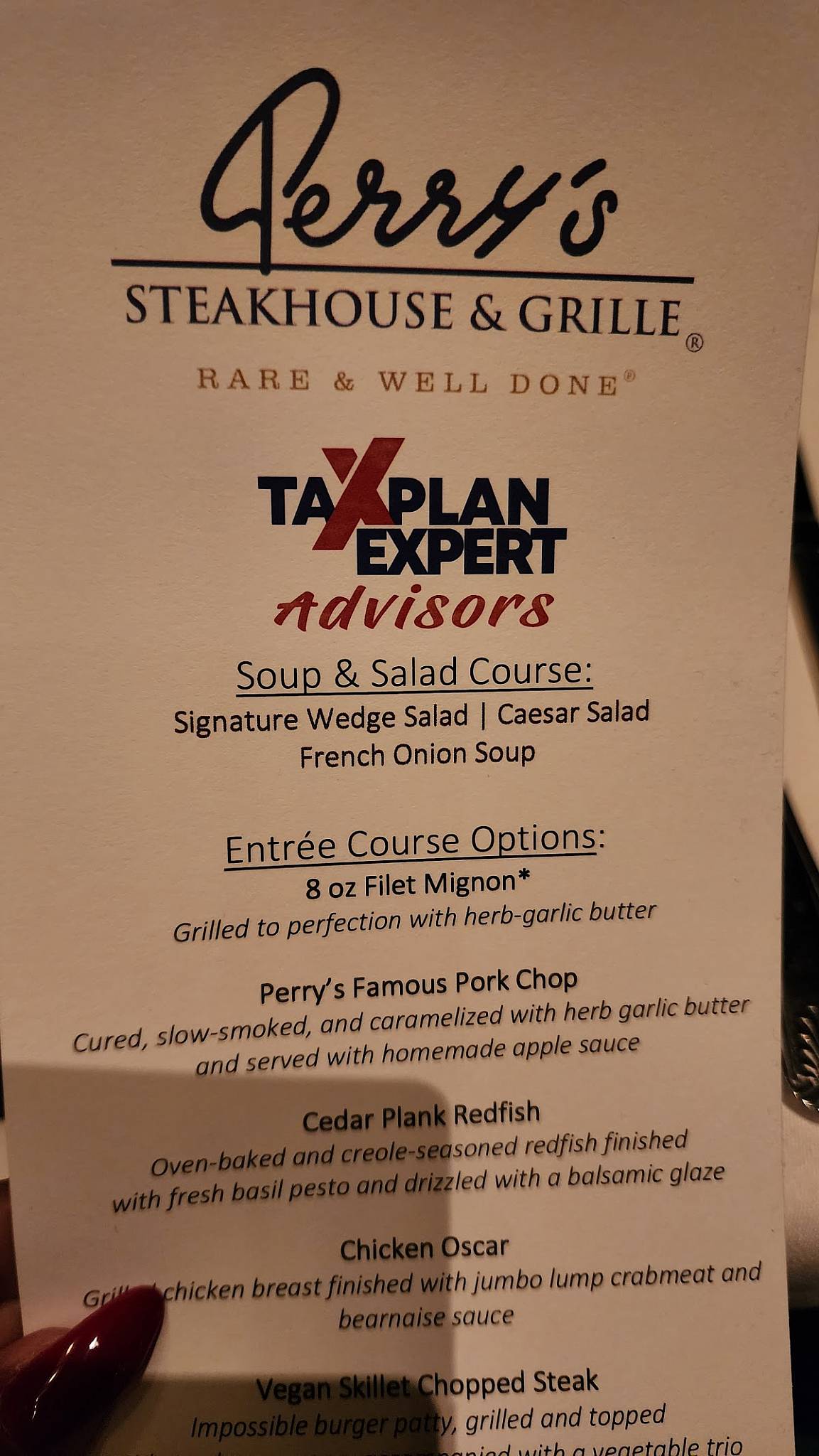 Menu at Perry's Steakhouse & Grille, Grapevine