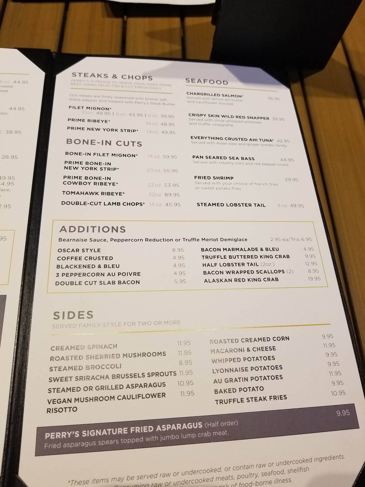 Menu at Perry's Steakhouse & Grille, Grapevine