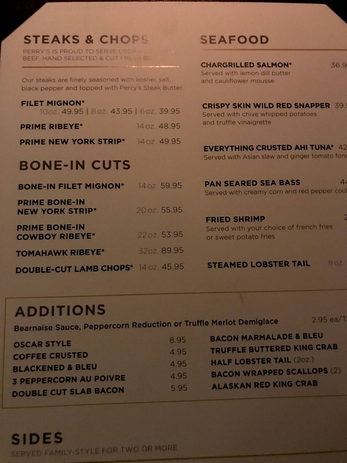 Menu at Perry's Steakhouse & Grille, Oak Brook