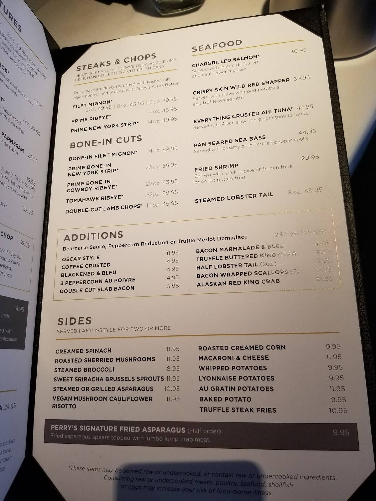 Menu at Perry's Steakhouse & Grille, Grapevine