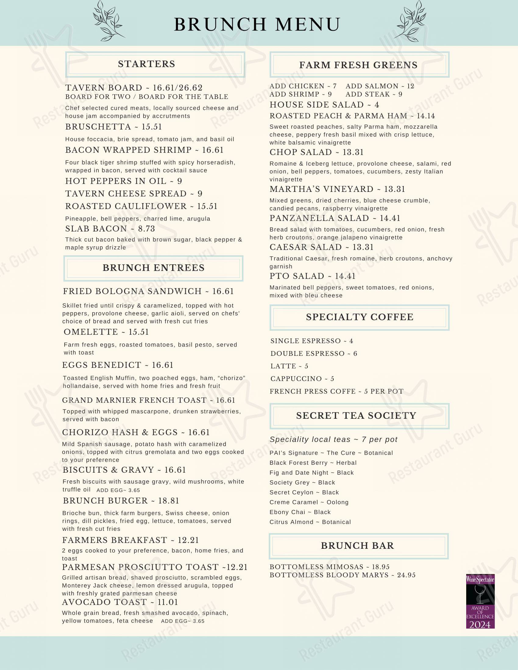Menu at Peter Allen Inn & Event Center pub & bar, Kinsman