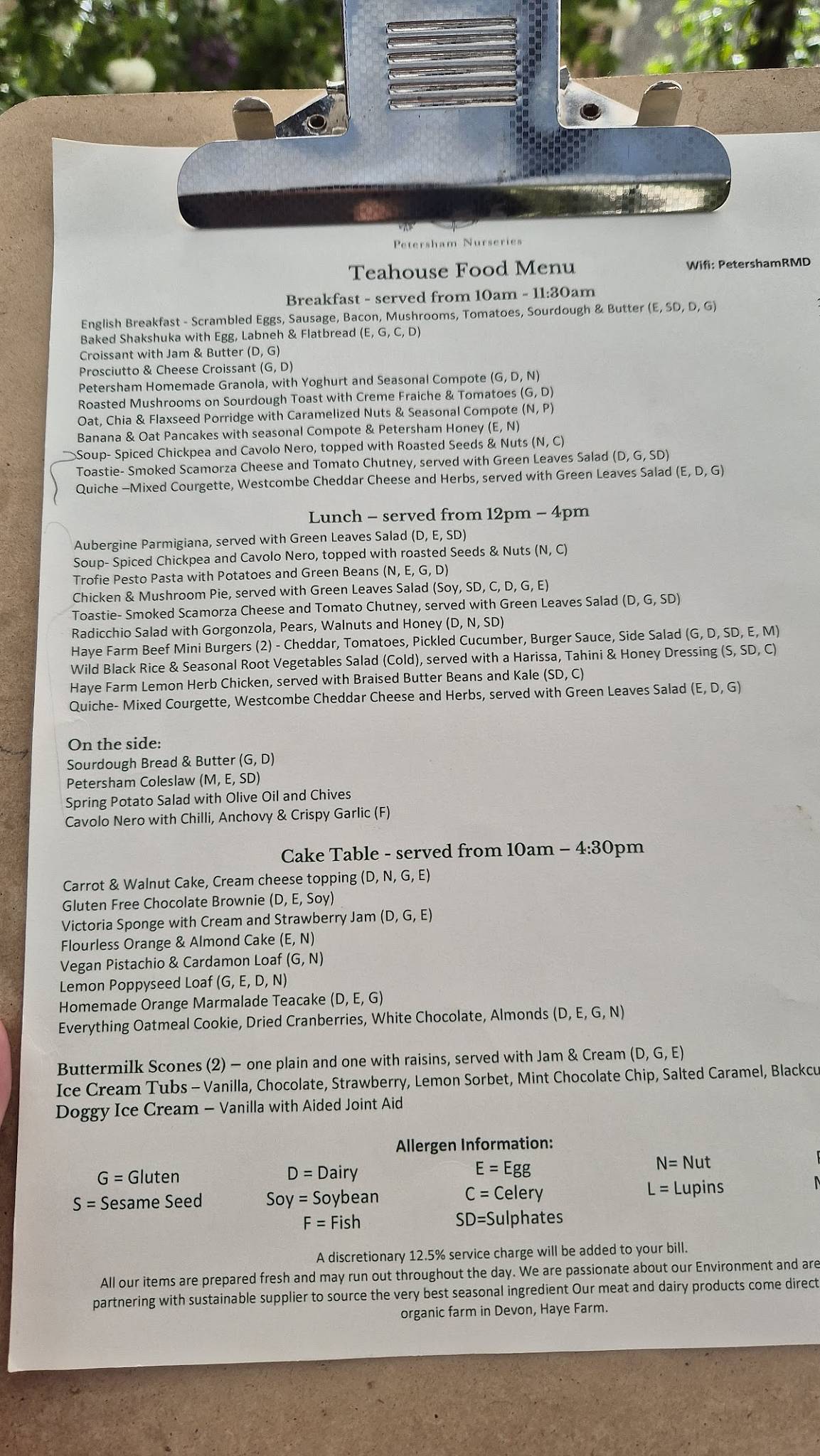 Menu at Petersham Nurseries Teahouse Richmond cafe, Richmond, Off ...