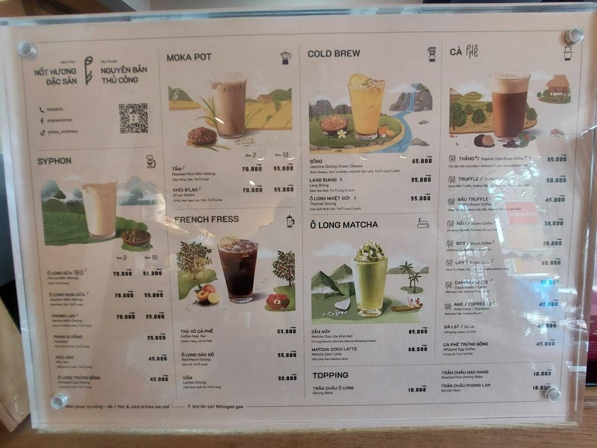 Menu at Phê La - Hồ Con Rùa, Ho Chi Minh City