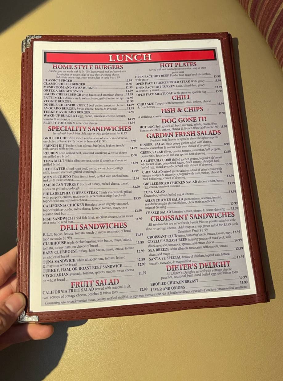 Menu at Giselle’s Cafe, Phelan
