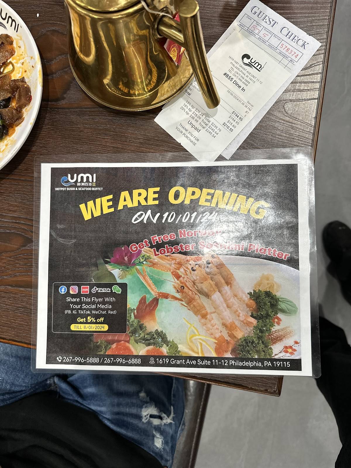 Menu at Umi Hot Pot Sushi & Seafood Buffet restaurant, Philadelphia