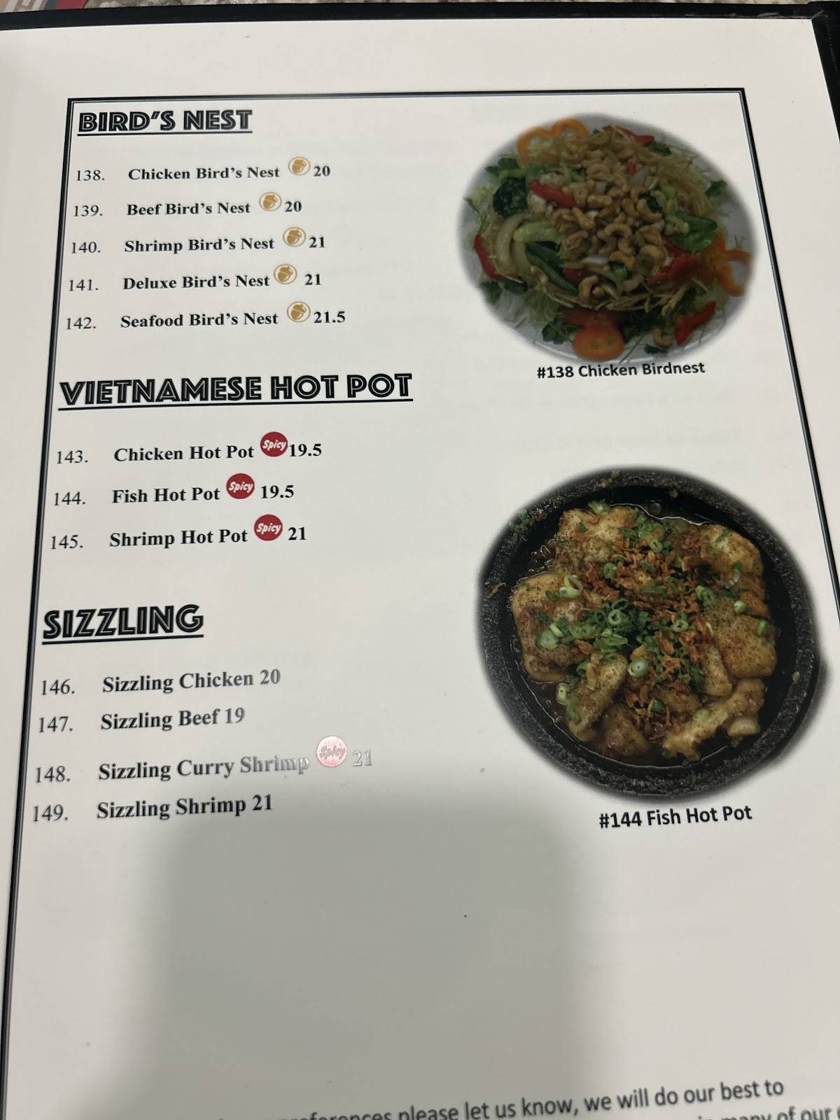 Menu at Pho Cuu Long Restaurant, Winnipeg