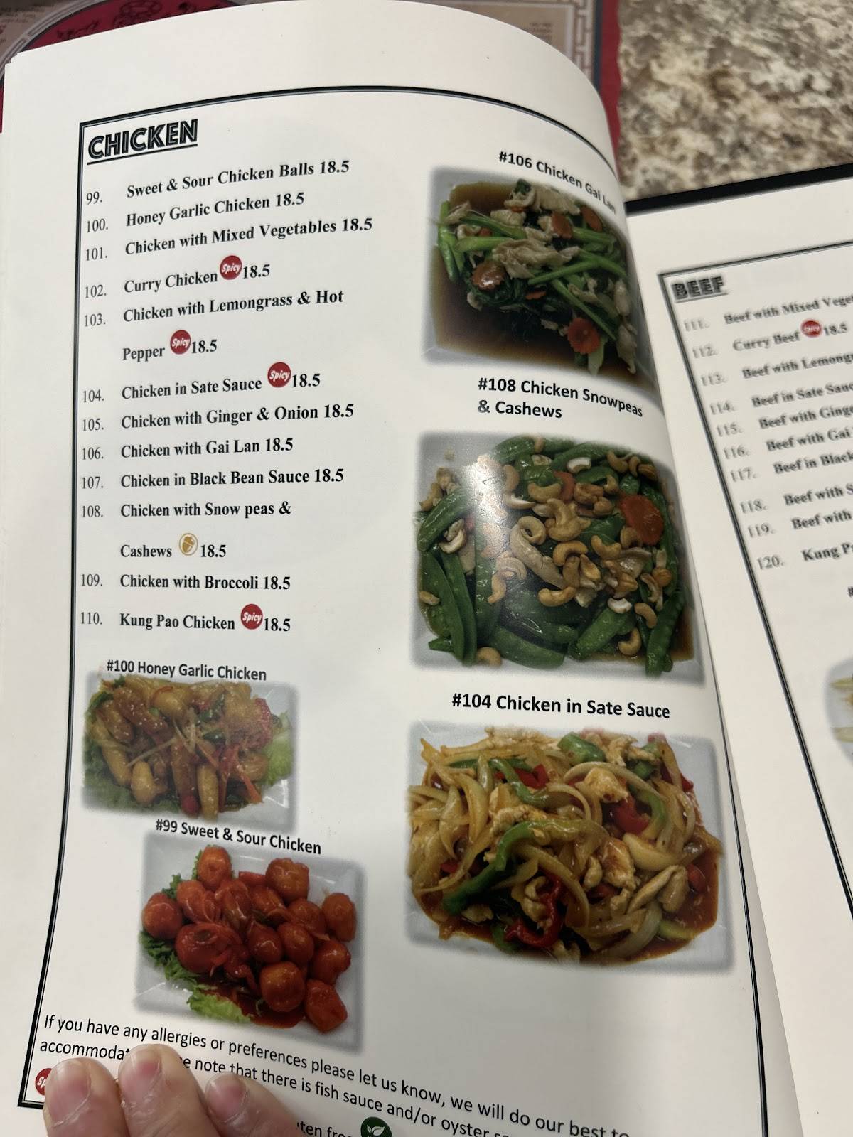 Menu at Pho Cuu Long Restaurant, Winnipeg