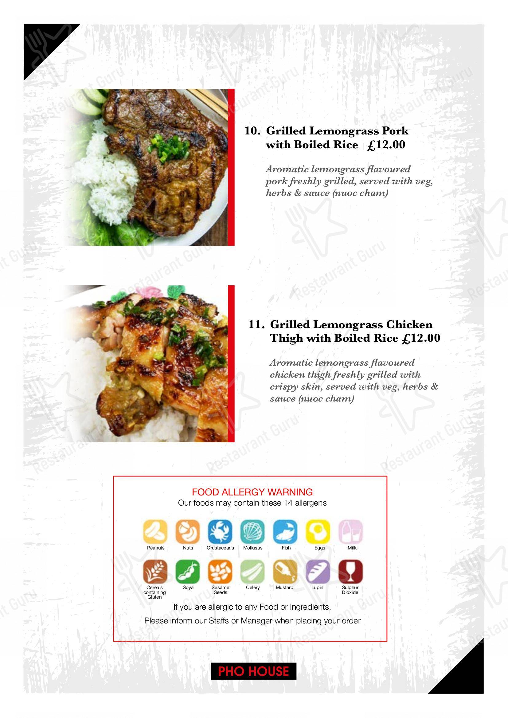 Menu at Pho House restaurant, Letchworth Garden City