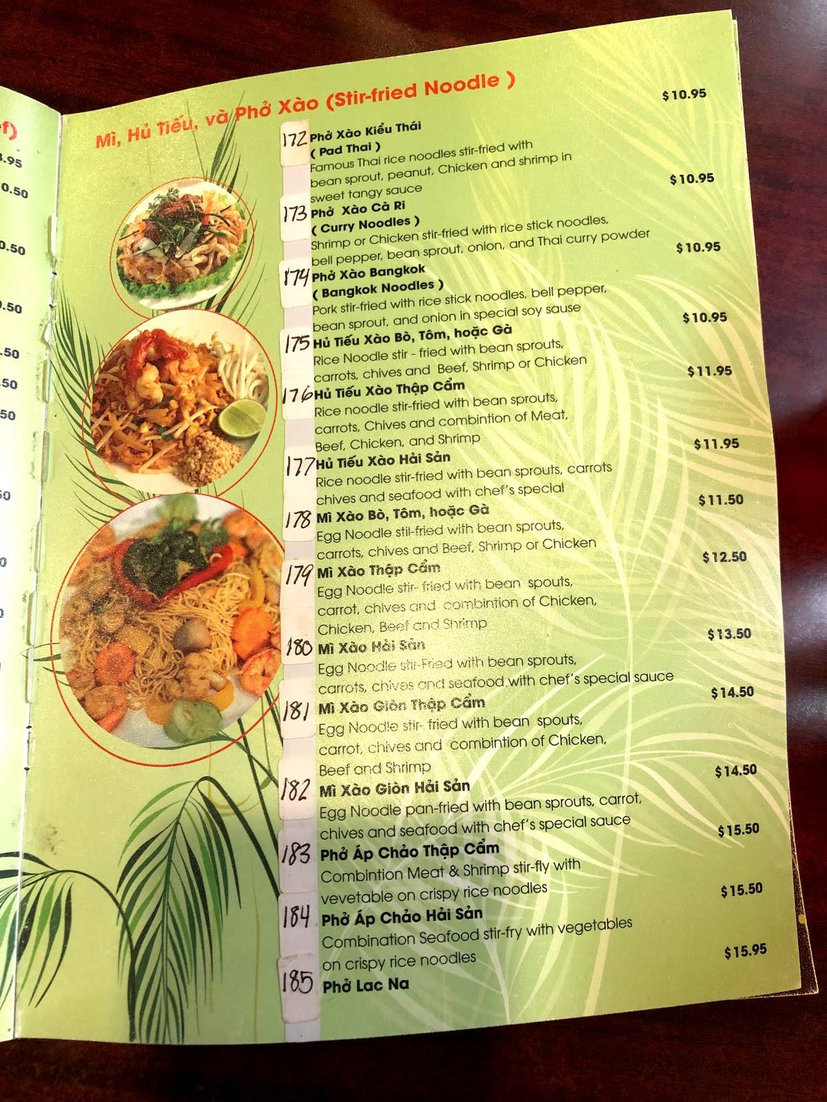 Menu at Phở Ly Ly restaurant, New Iberia