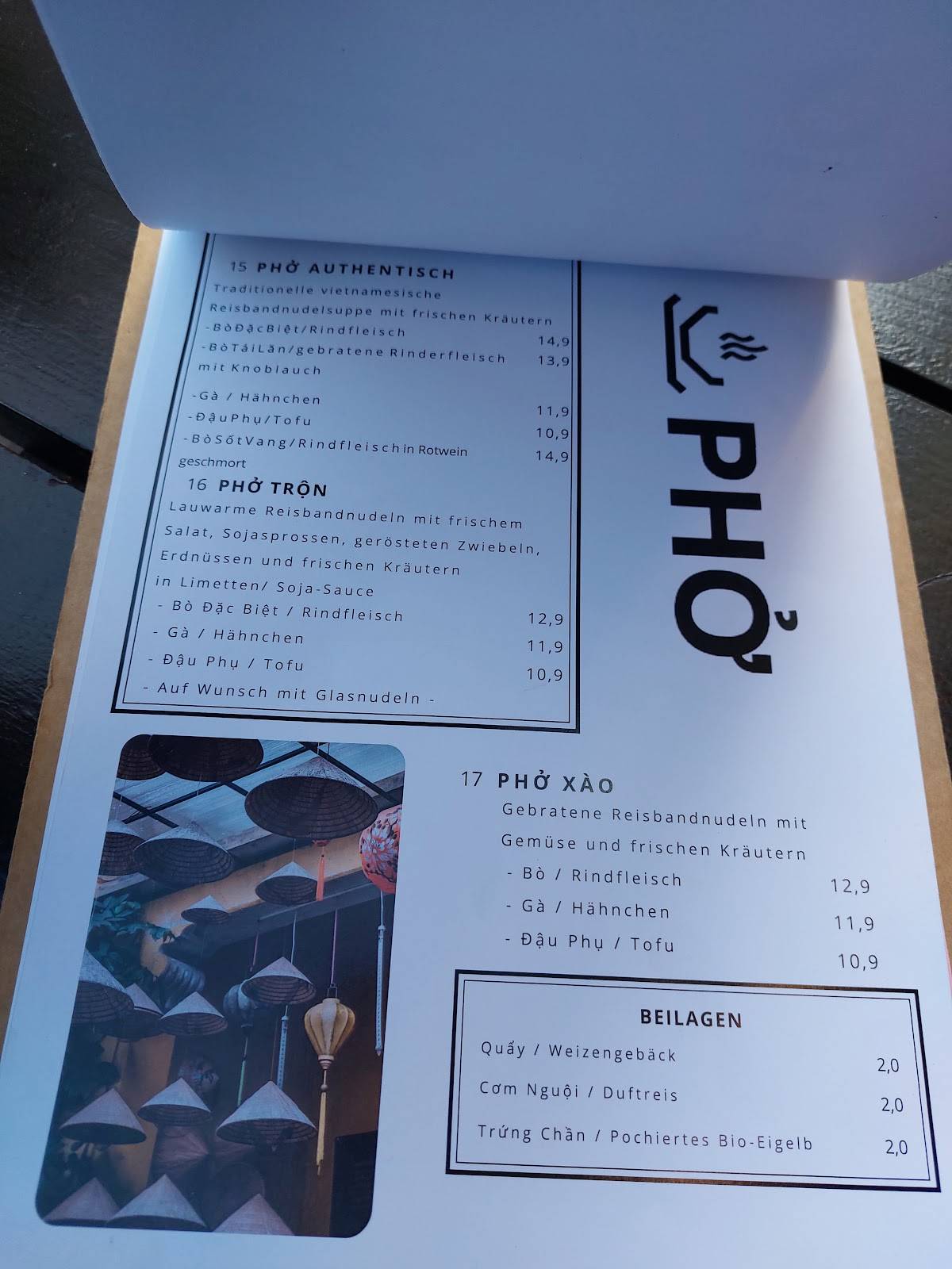 Menu at Pho restaurant, Nuremberg
