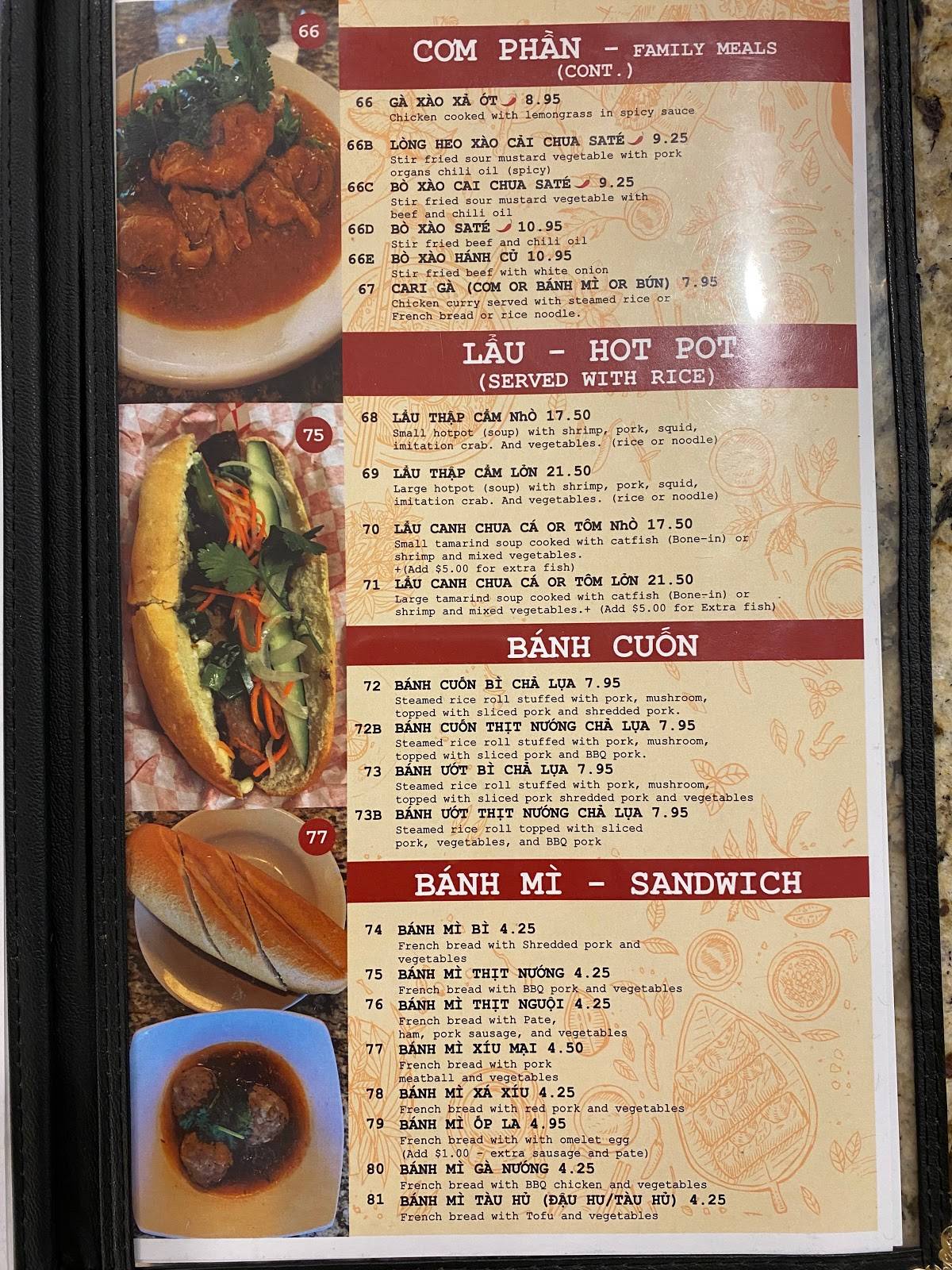 Menu at Da Vàng Restaurant, Phoenix