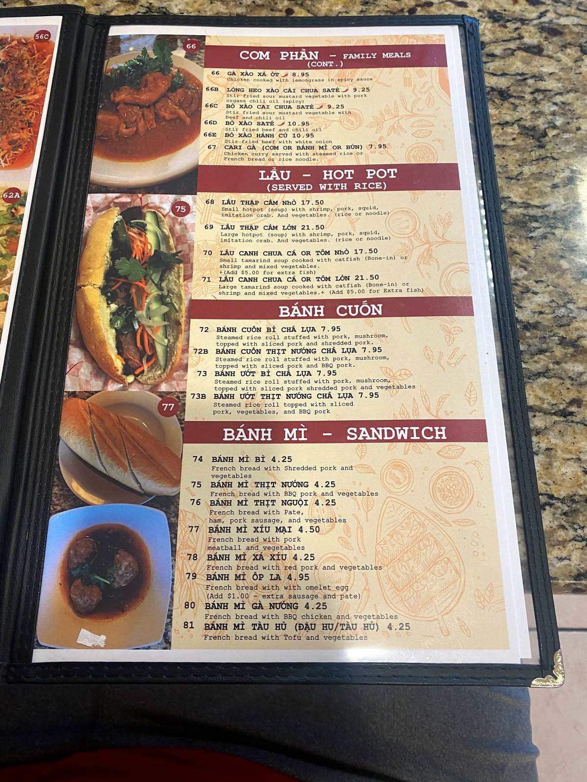 Menu at Da Vàng Restaurant, Phoenix