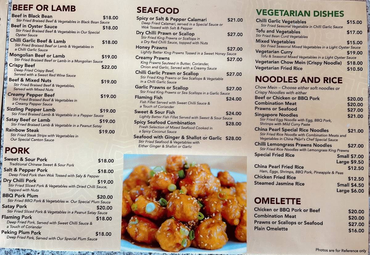 Menu at China Pearl Restaurant, Pialba