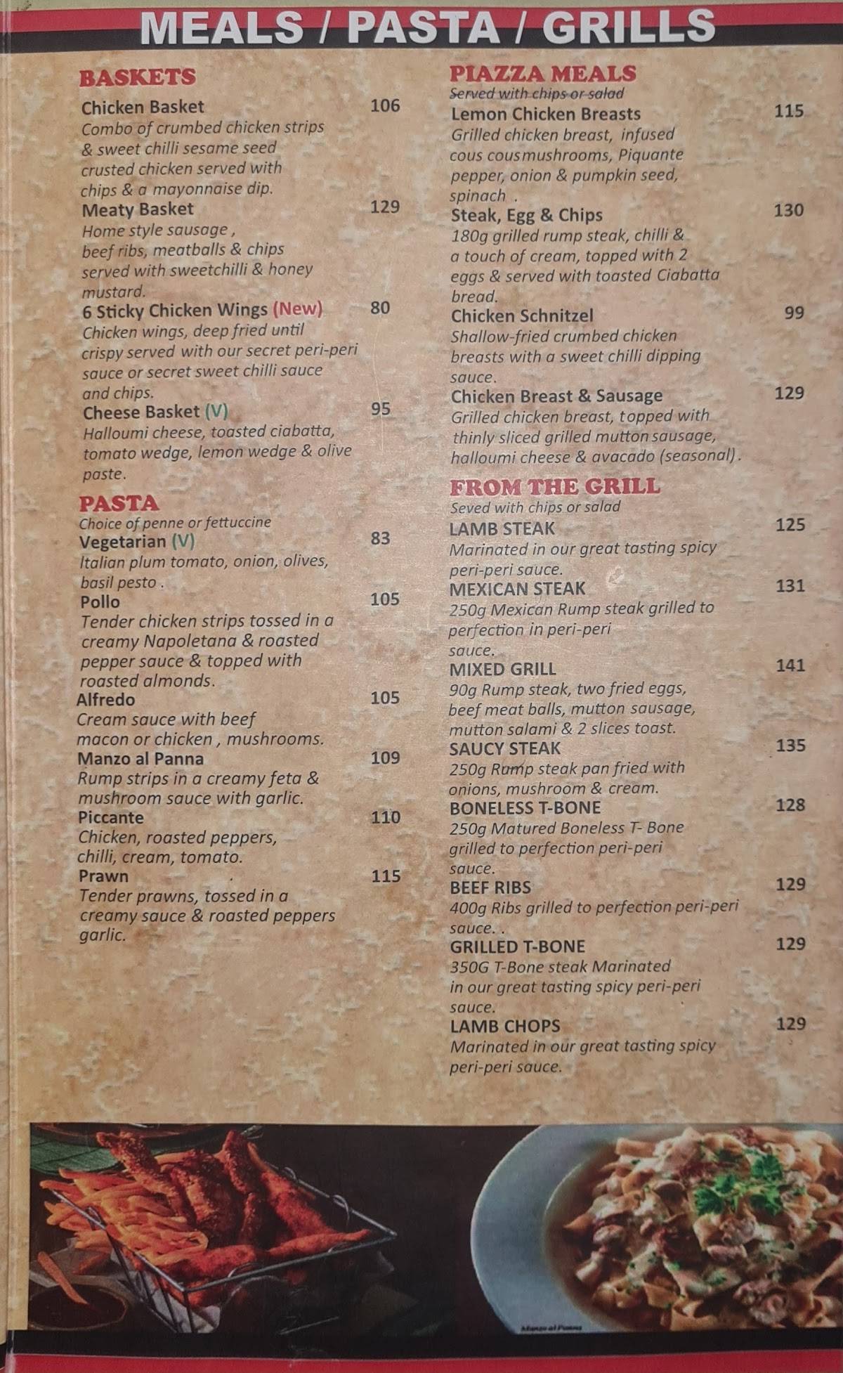 Menu at Piazza Cafe, Lenasia