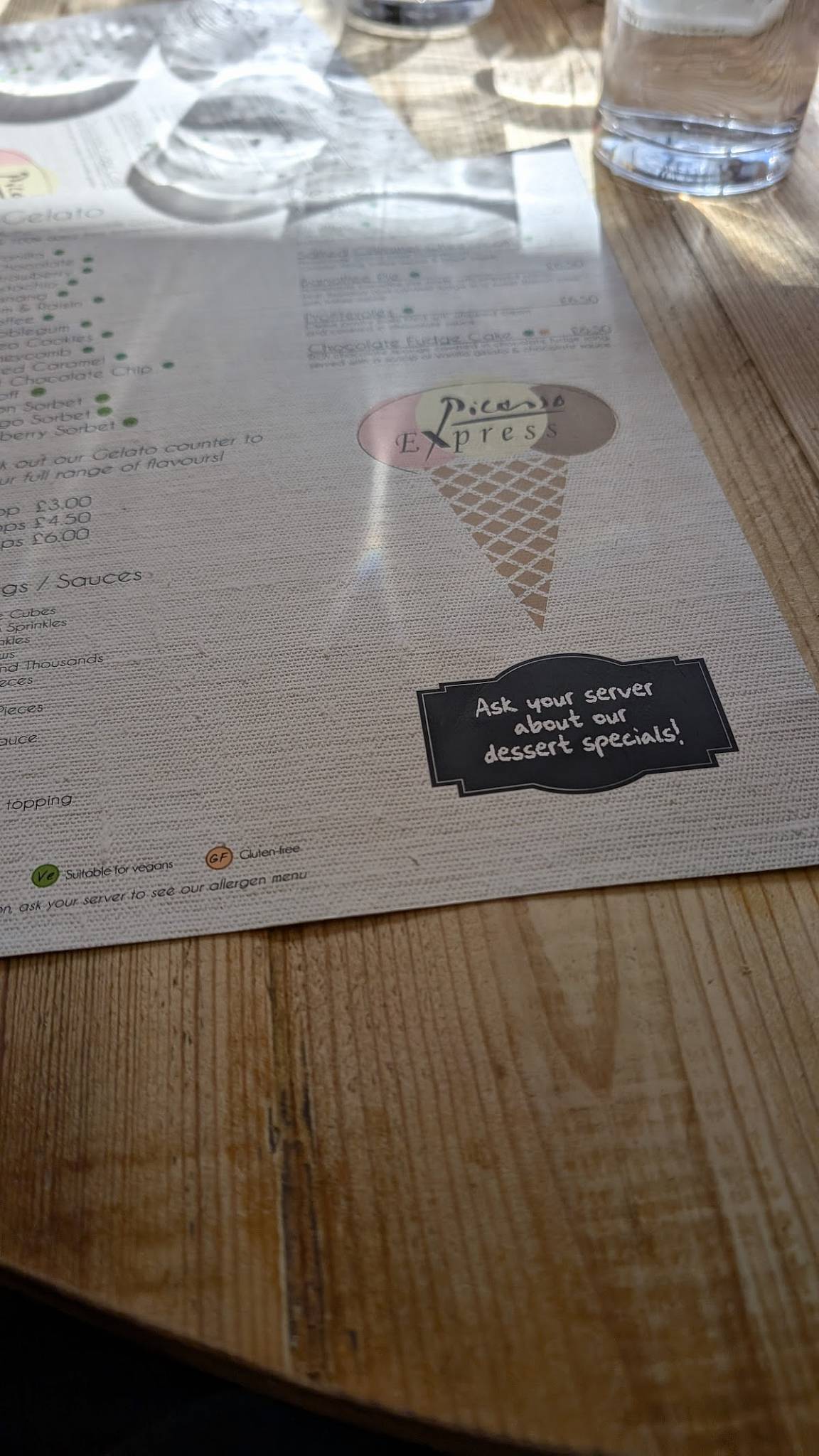 Menu at Picasso Express restaurant, Bexhill
