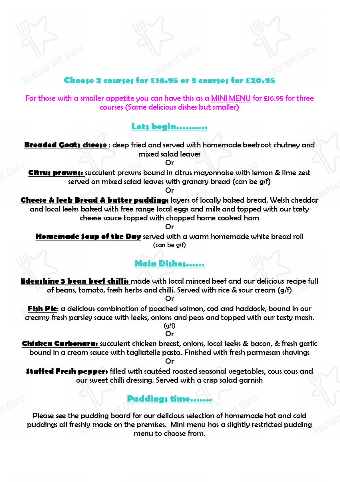 Menu at Piccadilly Inn pub & bar, Caerwys