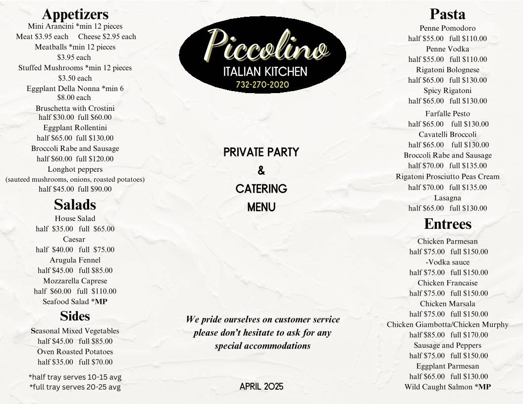 Menu at Piccolino Italian Kitchen restaurant, Toms River