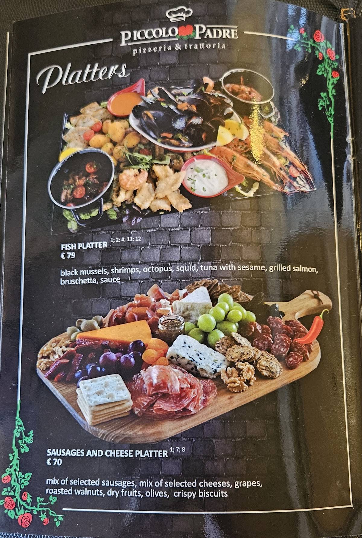 Menu at Piccolo Padre restaurant, Saint Julian's