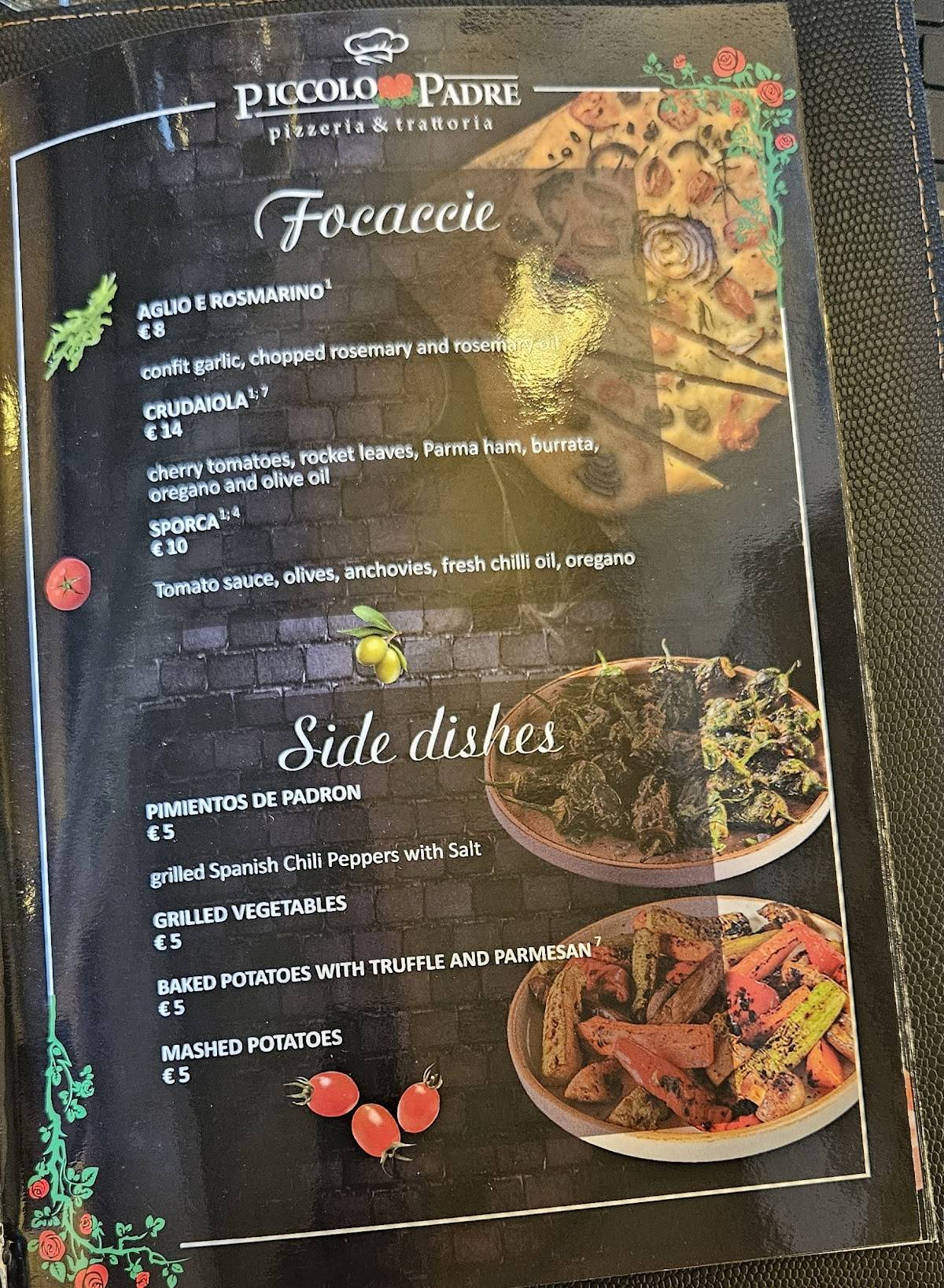 Menu at Piccolo Padre restaurant, Saint Julian's
