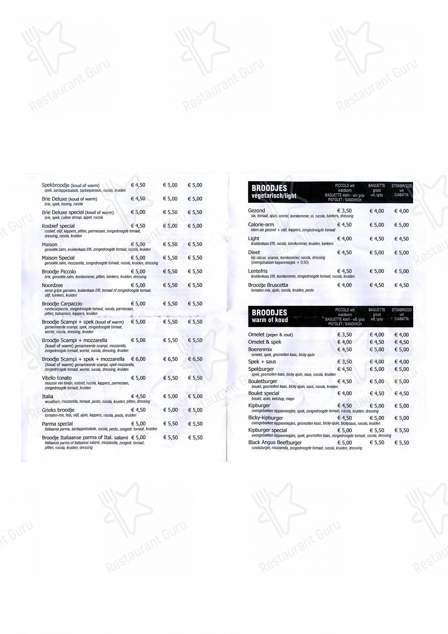 Menu at Sandwichbar Piccolo - Tienen, Tienen