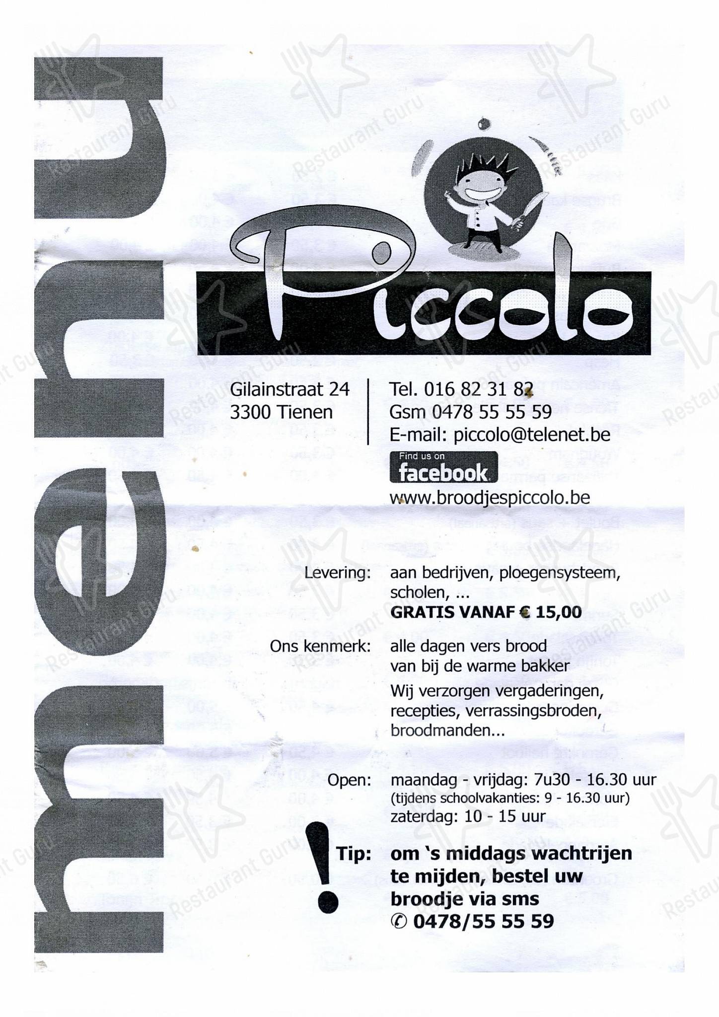 Menu at Sandwichbar Piccolo - Tienen, Tienen