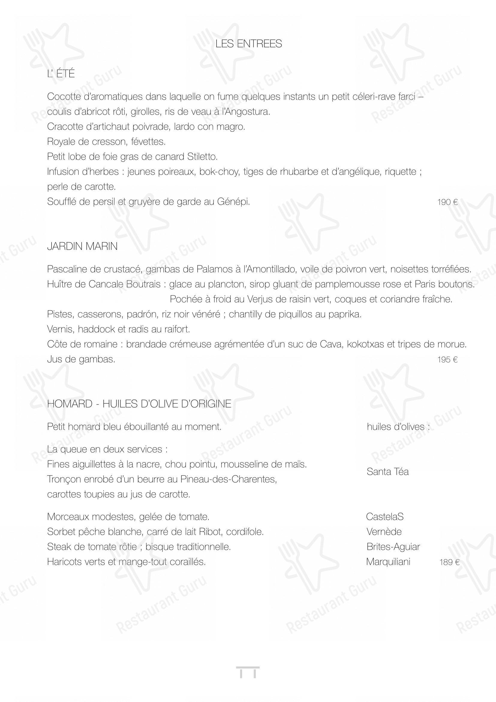 Menu at Pierre Gagnaire restaurant, Paris