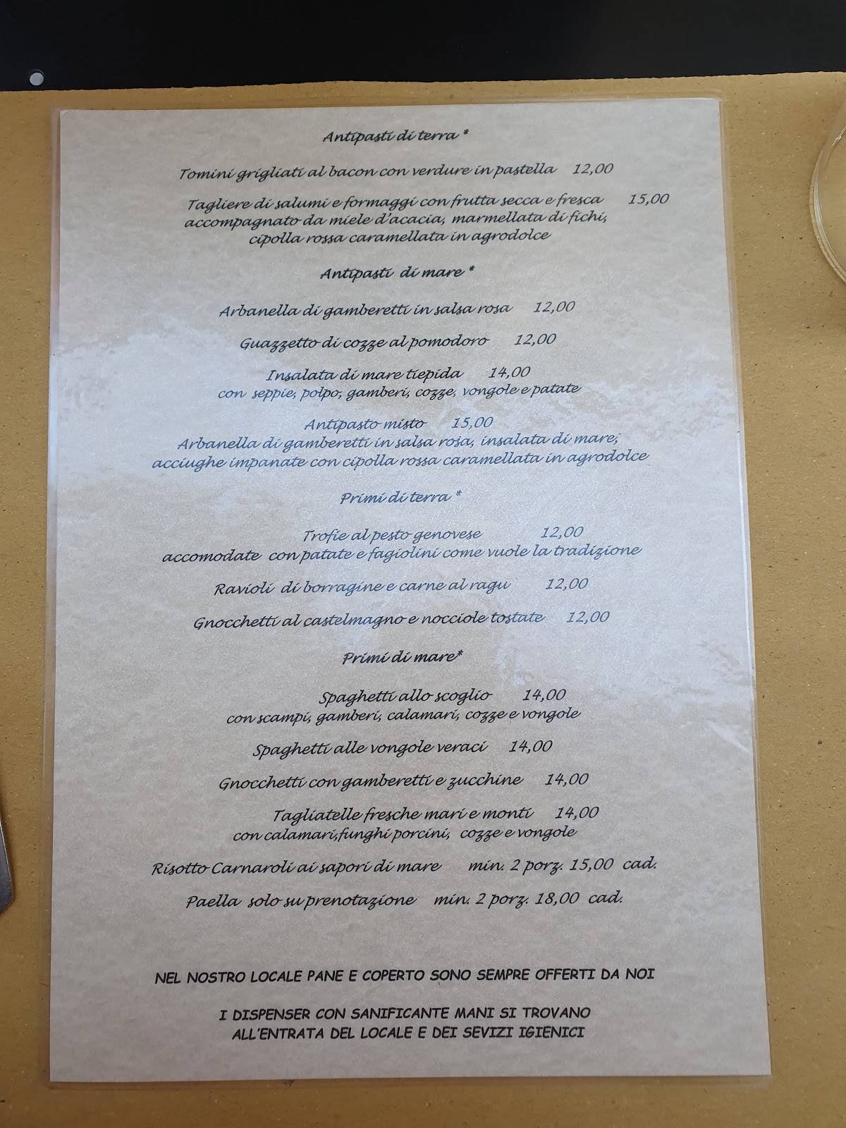 Menu da Trattoria dei caruggi ristorante, Pietra Ligure