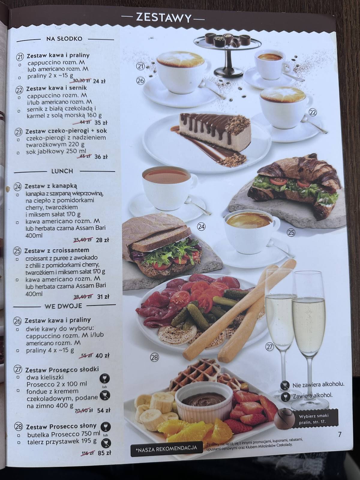 Menu at Pijalnia Czekolady E.Wedel cafe, Kraków, Rynek Główny 46